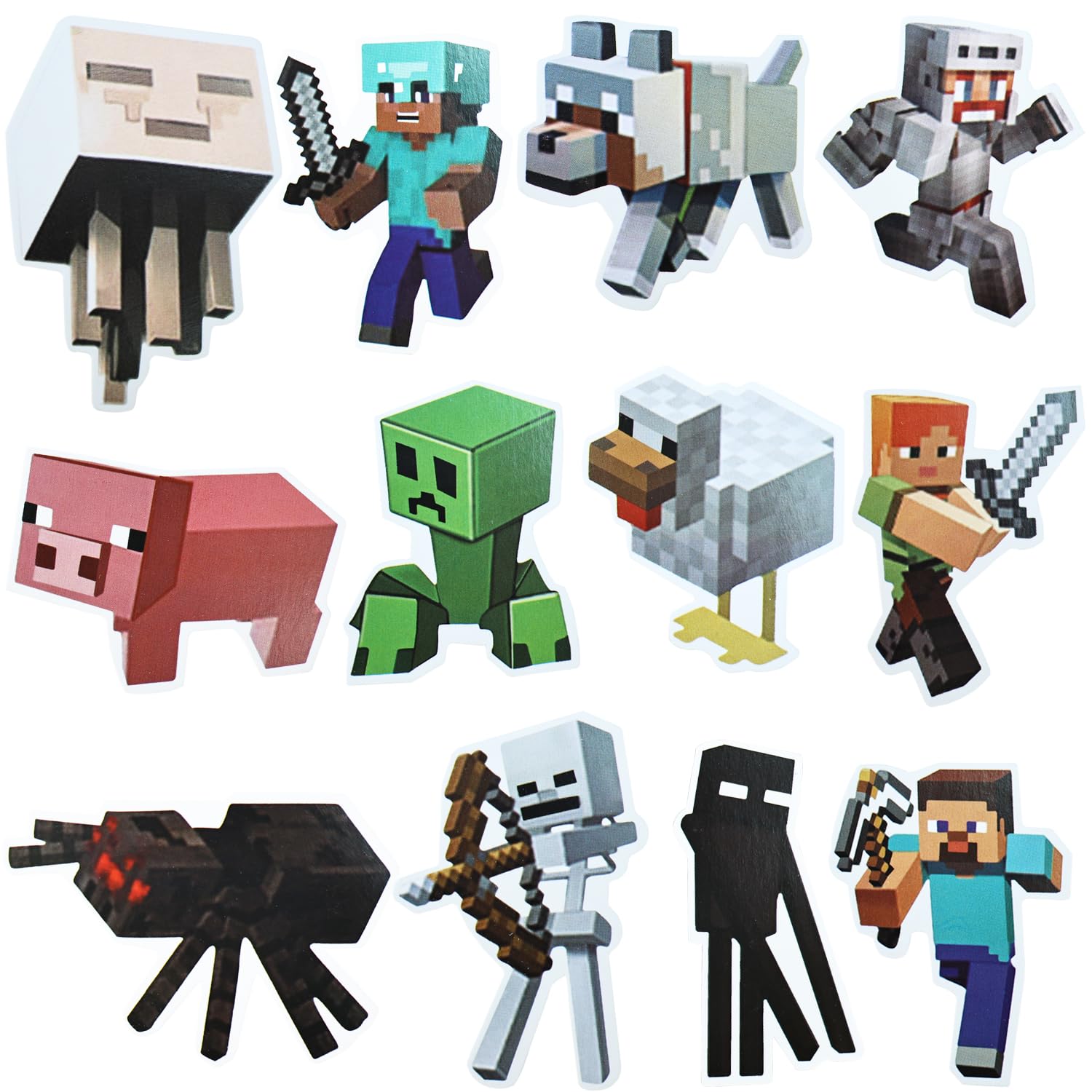 12 pcs Pixel Style Cake Toppers for Miner Party Cake Decorations, MC Game Lovers' Birthday Cupcake Toppers, Designed for Game Lovers, Game Party Decorations Supplies