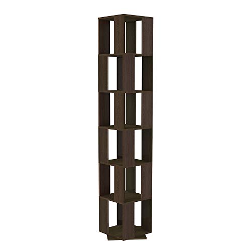 HomeSailing Wooden Rotating Bookcase Shelves Floor Freestanding for Living Room Corner, Slim 6 Tiers Unit Storage Display Rack Tall Bookshelf Kids Bedroom Small Space (Dark Walnut)