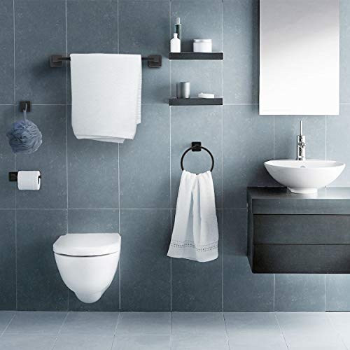Matte Black Bathroom Hardware Set 4 Pieces,Towel Bar Set Includes 17In Hand Towel Bar, Towel Ring, Robe Towel Hooks,Toilet Paper Holder, Bathroom Towel Rack Set