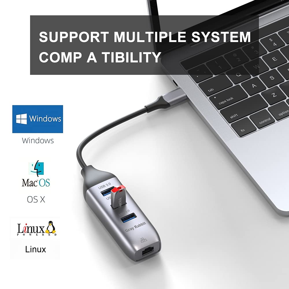 USB C to Ethernet Adapter,USB C to RJ45 10/100/1000 Gigabit Ethernet, USB C to USB 3.0 HUB, Compatible with MacBook Pro, iPad Pro, MacBook/Air, iPad Air 2020, XPS 15/13, Surface Book 2 …