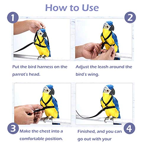 SZSJBK Bird Harness, Adjustable Parrot Nylon Leash with Anti-bite Design for Outdoor Activities Training, Suitable for Eastern Bluebonnet Parrot, Cockatoo, Parakeet, Doves 6.2ft (S)