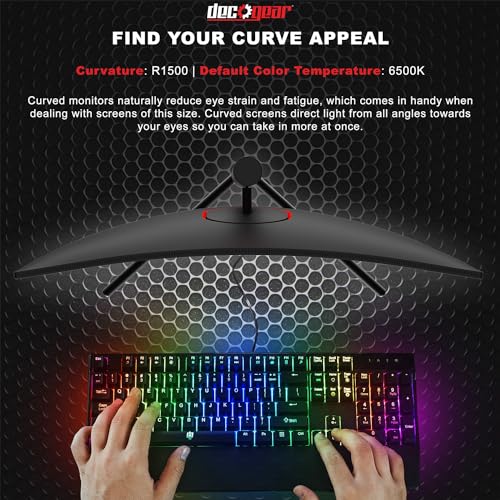 Deco Gear 32" Curved Gaming Monitor 1920x1080 with 3000:1 Contrast Ratio, 75 Hz Refresh Rate, 6ms Response Time, 16:9 Aspect Ratio, 103% sRGB Area Ratio