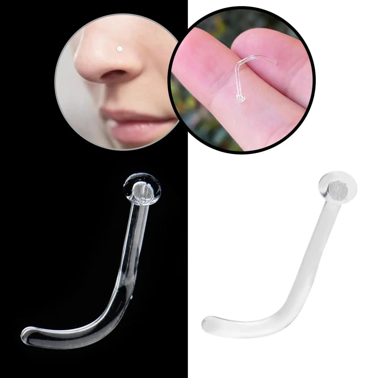 16G Clear Pyrex Glass Piercing Retainer L Shape Nose Retainer 5/16 Inch 8mm Clear Glass Retainer Piercing Nose Screw Stud Ring Piercing Jewelry for Work