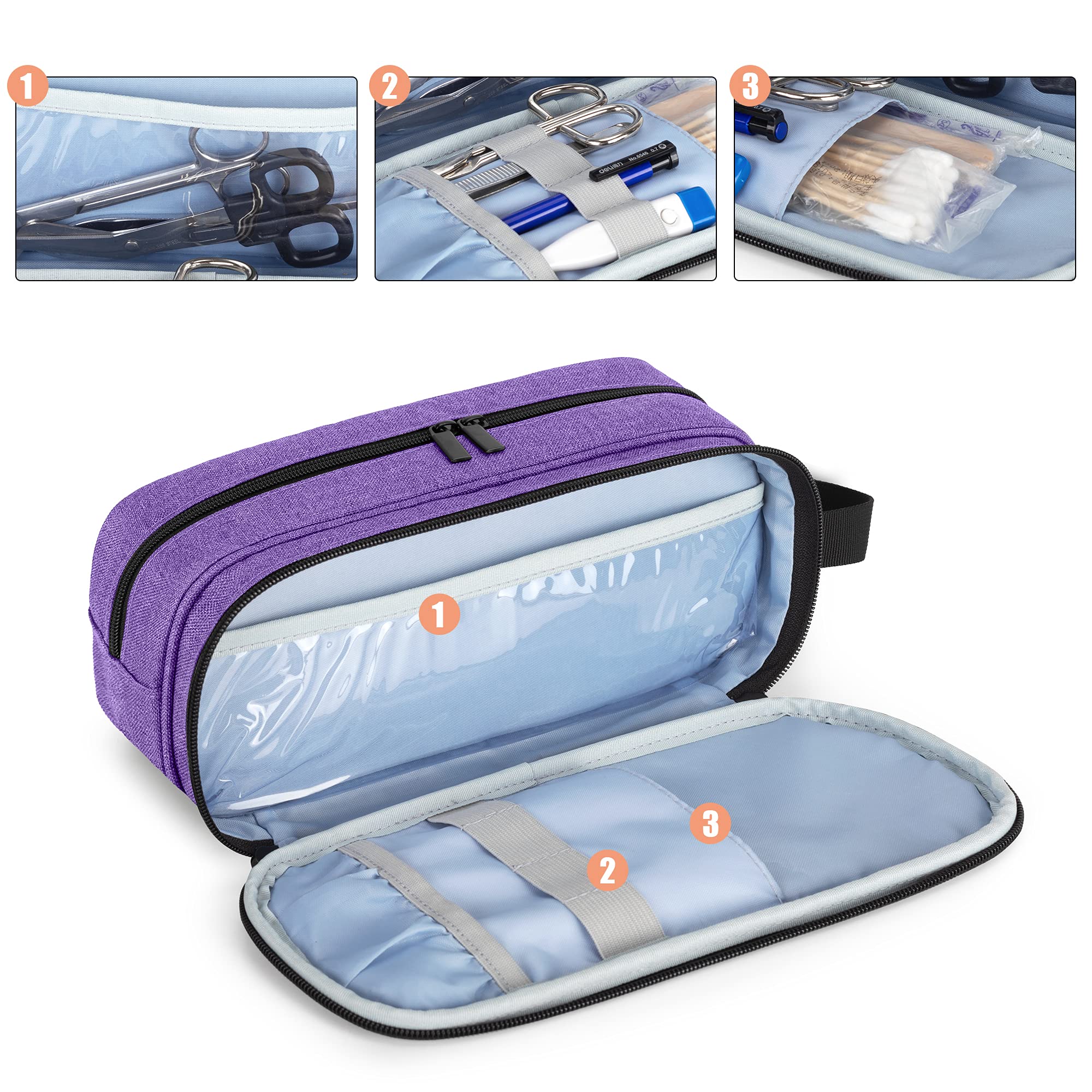 Trunab Stethoscope Carrying Case Hold 2 Stethoscopes or BP Cuffs, Compatible with 3M Littmann/MDF/ADC, Medical Case with Extra Pocket for Nurse Accessories, Essentials for Nurses, Doctors, Purple