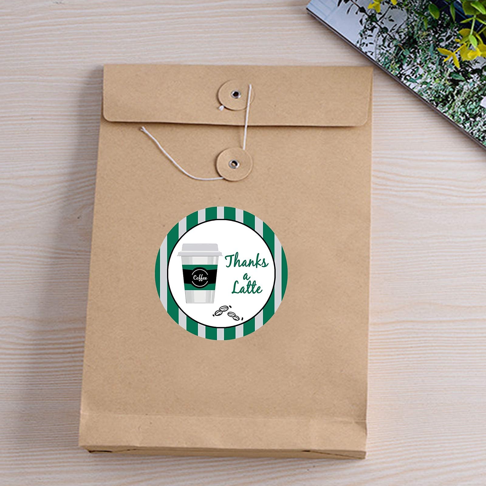 Thanks A Latte Stickers,1.5 Inch Customer Appreciation Labels for Favors Bags,Envelope Seals,Goodie Bags,Suitable for Small Business,Cafe,500 Pcs Per Roll