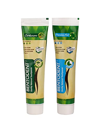 Bentodent Natural Toothpaste for Entire Family Incl Kids |Twin Pack (Premium Mint and Cardamom)