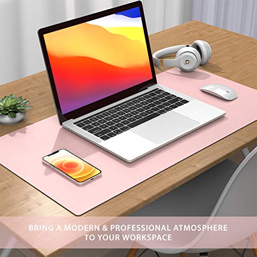 AFRITEE Desk Pad Desk Protector Mat - Dual Side PU Leather Desk Mat Large Mouse Pad, Writing Mat Waterproof Desk Cover Organizers Office Home Table Gaming Decor (Rose Pink/Silver, 23.6" x 13.8")