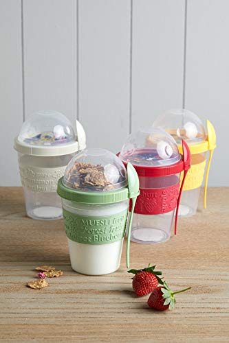 Take 'n' Go 600ml | Yoghurt Pot | Granola Pot | Muesli Pot | Cereal Pot | Premium Pot with Spoon and Spoon Holder (BPA Free/Leakproof/Dishwasher Safe)