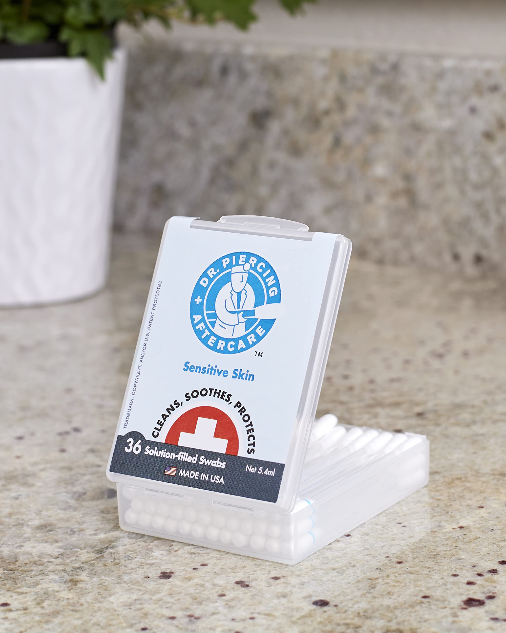 Dr. Piercing Aftercare Swabs - Saline Solution for Piercings - Earring Nose Belly Ear Piercing Cleaner - Saline Wash, Ear Hole Cleaner β Piercing Aftercare Formula - 36 Swabs