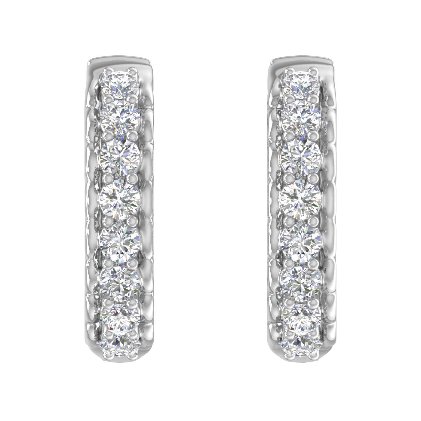 14K White Gold Natural Diamond Ladies Hoop Earrings (I1-I2 Clarity, 1/2 Carat)