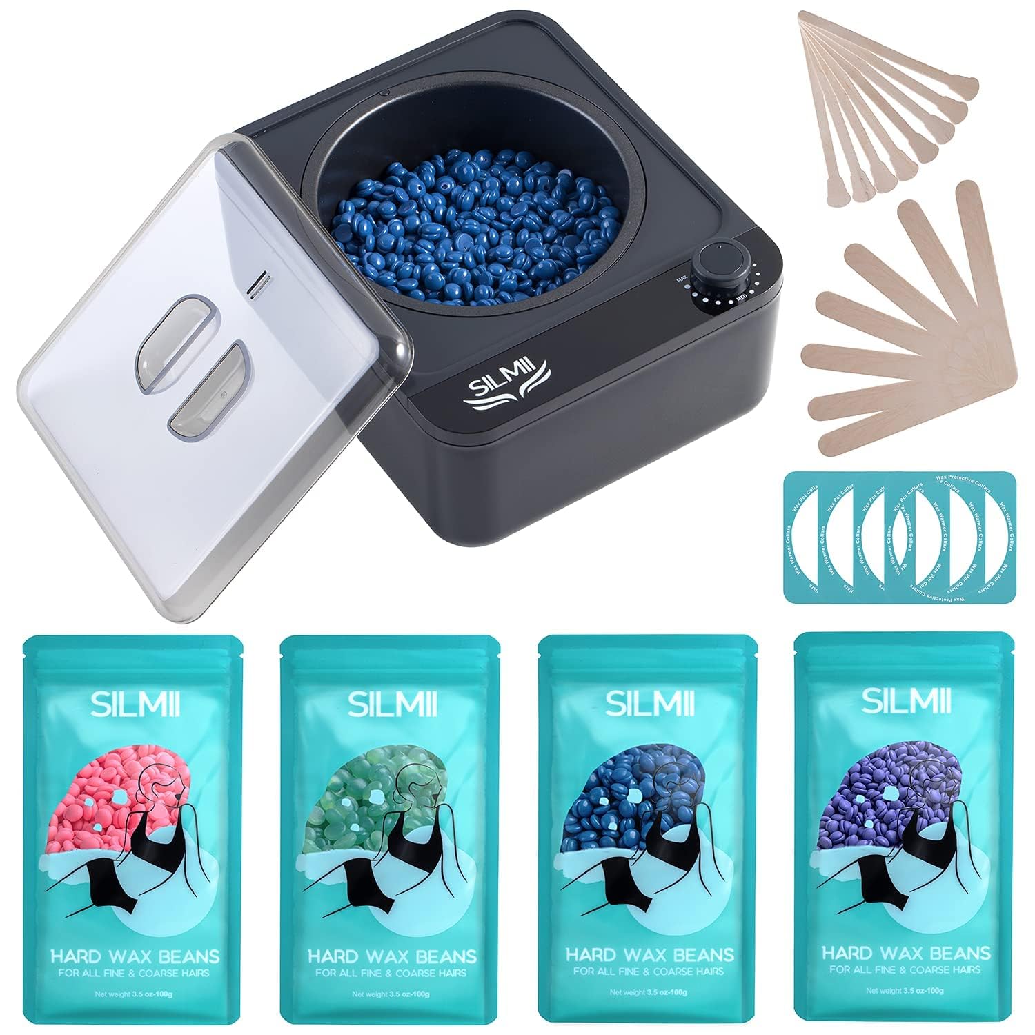 SILMII Waxing Kit for Hair Removal,Home Wax Warmer,Home Waxing Kit for Eyebrow, Legs, Armpit, Face Waxing with 14oz Wax Beads & 20 Wax Sticks