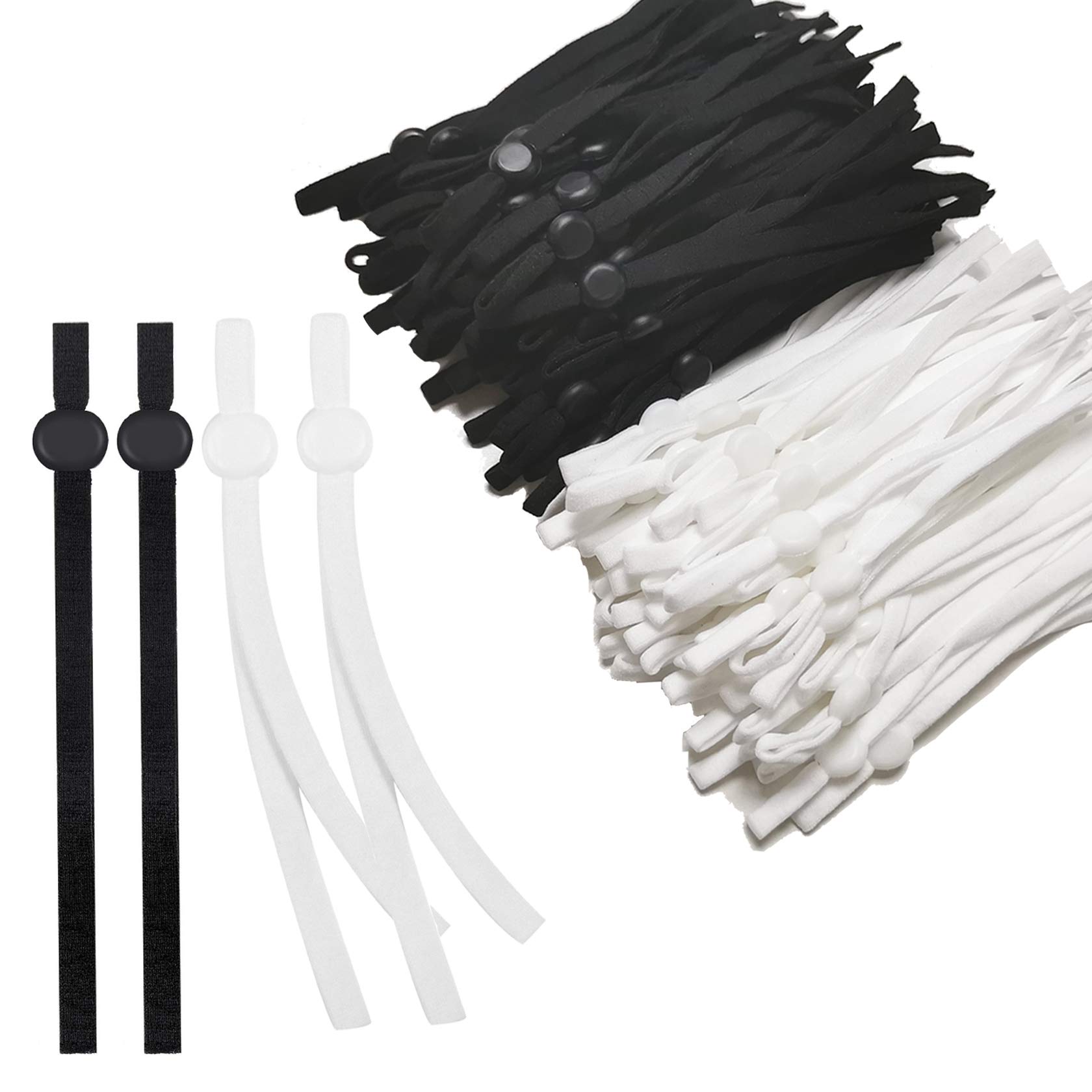 200PCS Black & White Face Mask Elastic,Retractable Elastic String for Masks,Elastic for mask with Adjustable Buckle, Sewing Comfortable Ear Hanging Rope