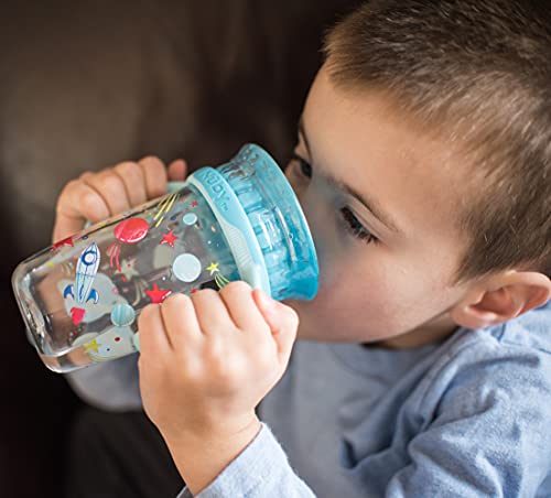 Nuby 360 Edge 2 Stage Drinking Rim Cup with Removable Handles & hygienic Cover: 10 Oz/ 300 Ml 12M+ Space Aqua