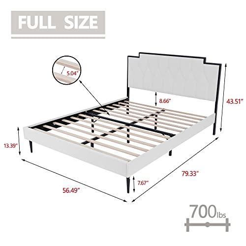 AGARTT Upholstered Platform Full Size Bed Frame with Headboard Premium Stable Wood Slat Support No Box Spring Required Light Grey