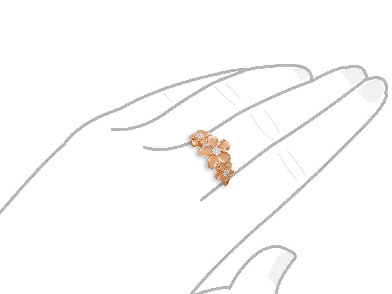 14kt Rose Gold Plated Sterling Silver Hawaiian Three Plumeria Ring Size 4