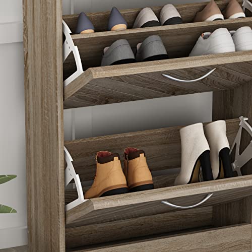 AGOTENI Shoe Cabinet with 3 Flip Drawers, Shoe Storage Organizer with 2-Tier Shelf for Entryway, Freestanding Shoe Rack Storage Organizer, Natural