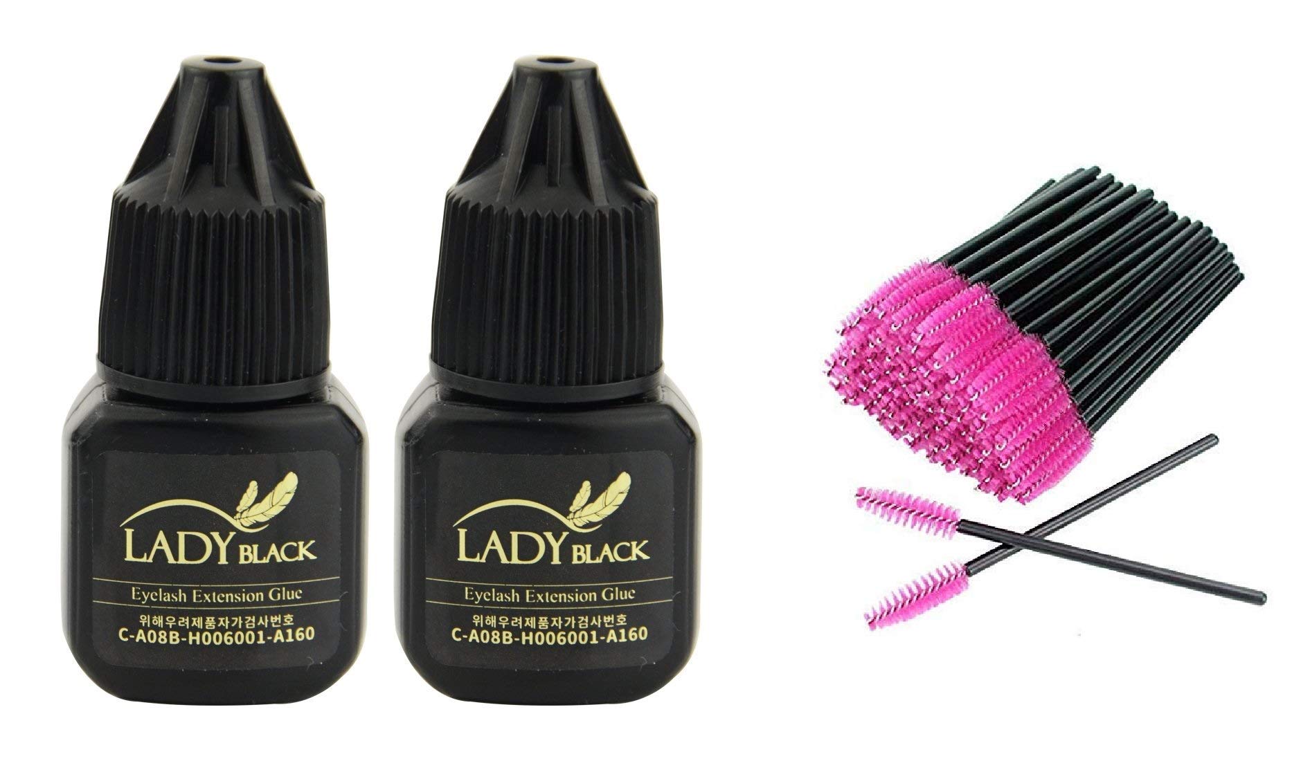 50 Pink + 2 Lady Black 5 ml - 3-4 Seconds Drying time - Retention 5-6 Weeks - Professional Use Only Strong Black Adhesive for Individual Semi-Permanent Extensions Latex Free