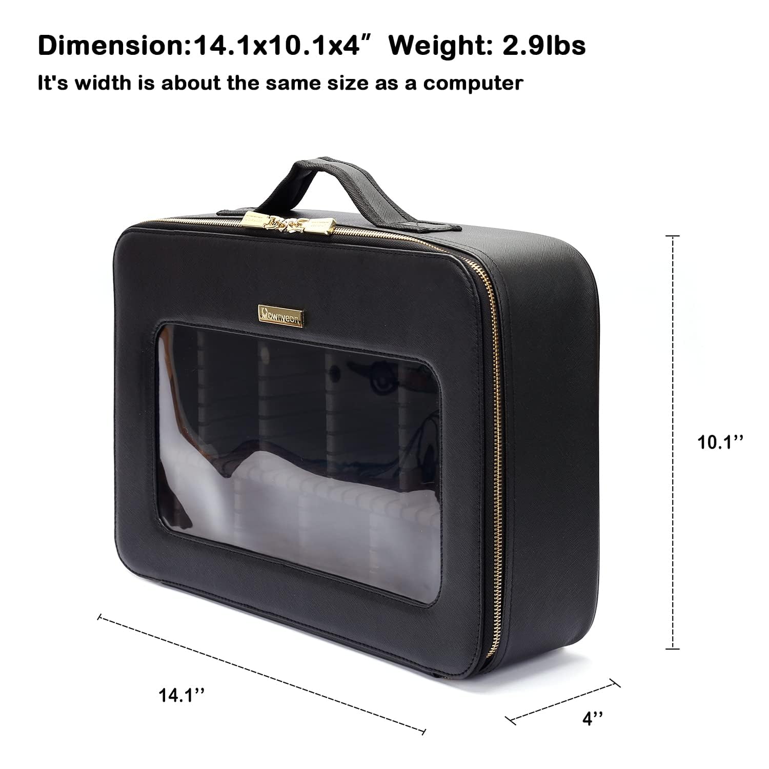 ROWNYEON Large Makeup Train Case Travel Clear Eva Makeup Bag Organizer Visible Waterproof Tpu 16.1" Comestic Bag For Womens