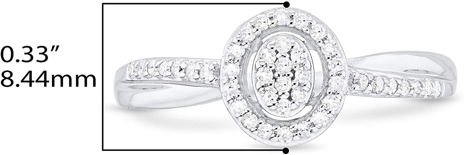 10K White Gold 1/6 Cttw Diamond Oval with Halo & Twisted Sides Promise Ring (H-I Color, I1-I2 Clarity) - Size 7
