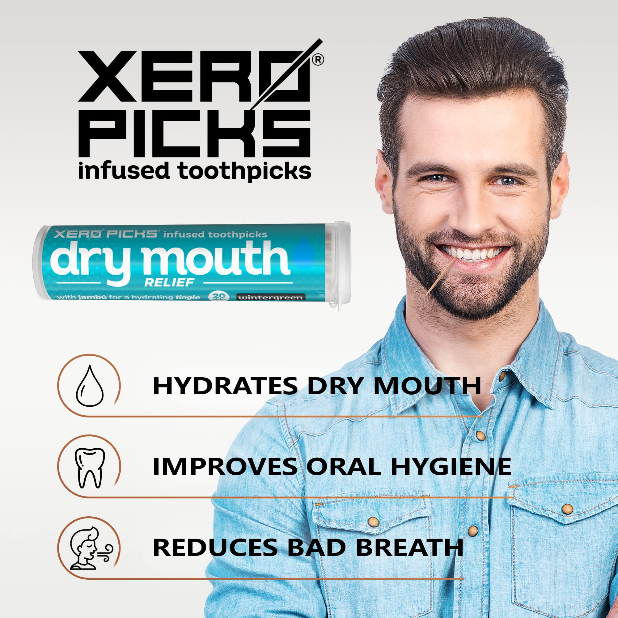 Xero Picks Dry Mouth - Infused Flavored Toothpicks for Long Lasting Fresh Breath & Dry Mouth Prevention (1 Pack - Wintergreen)