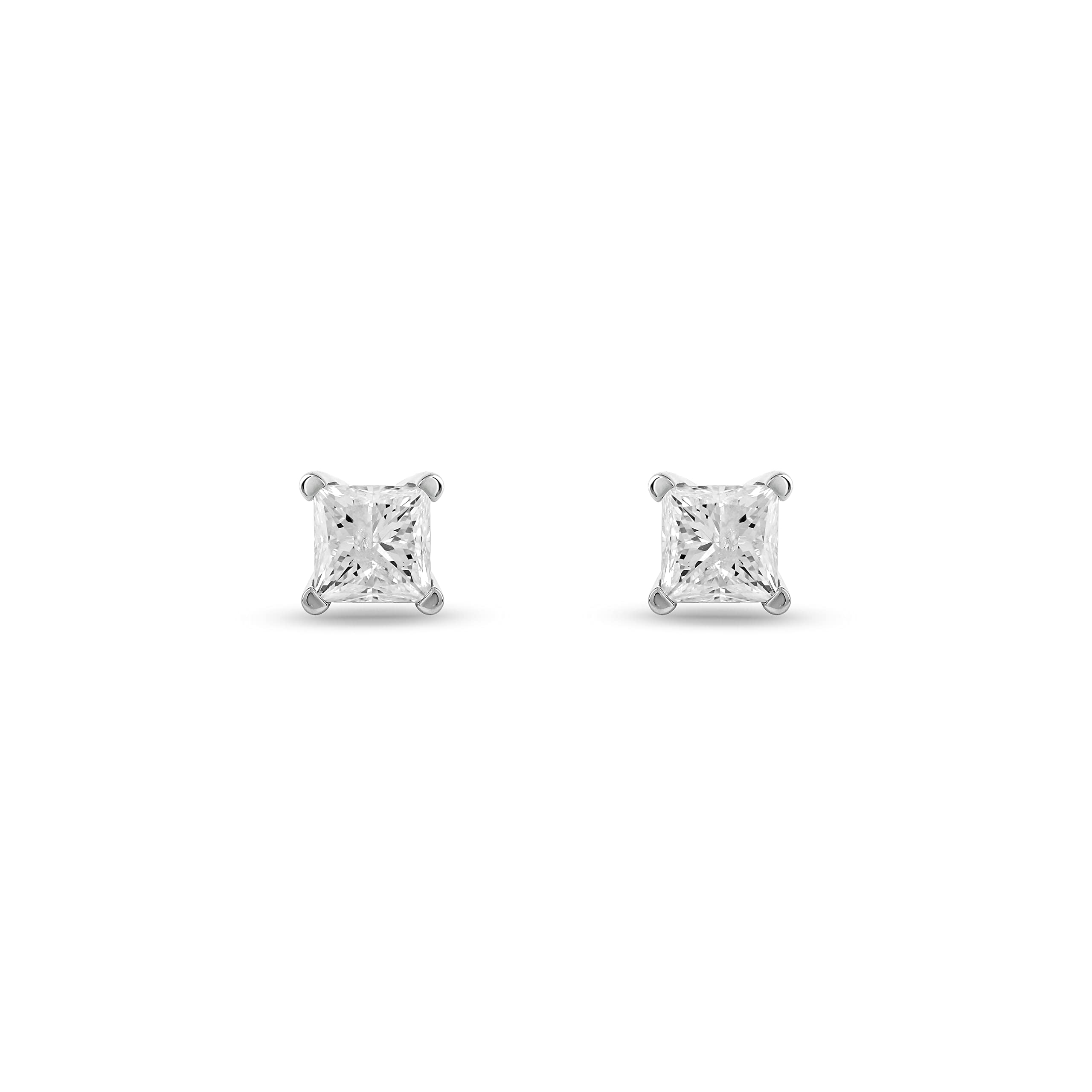 10k White Gold 3/8Ct TDW Princess Diamond Stud Earring by DZON Love Gift for Women (H-I, I2-I3)