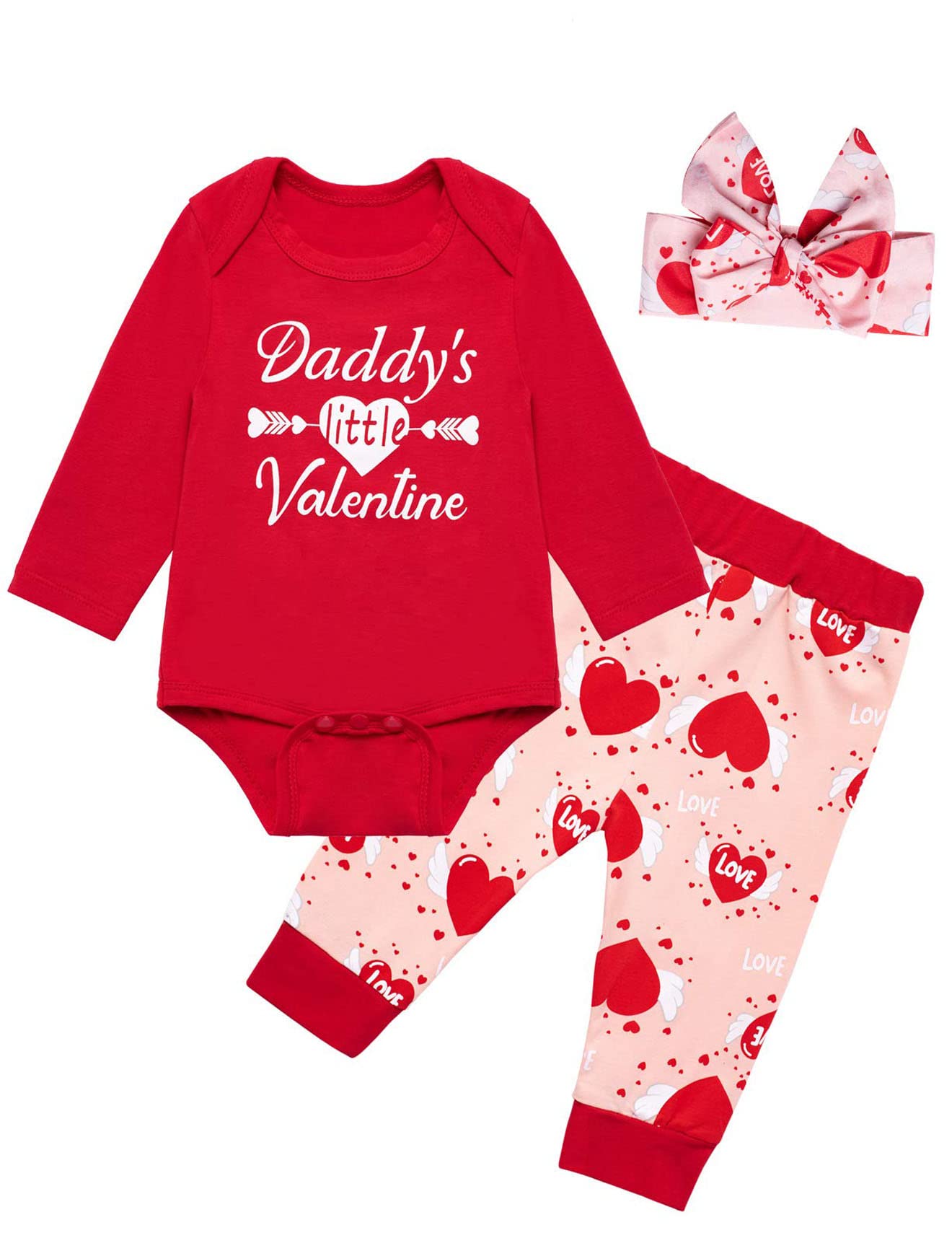 Newborn Baby Girls Valentines'Day Daddy's Little Valentine Outfits Clothes(0-3Months) Red