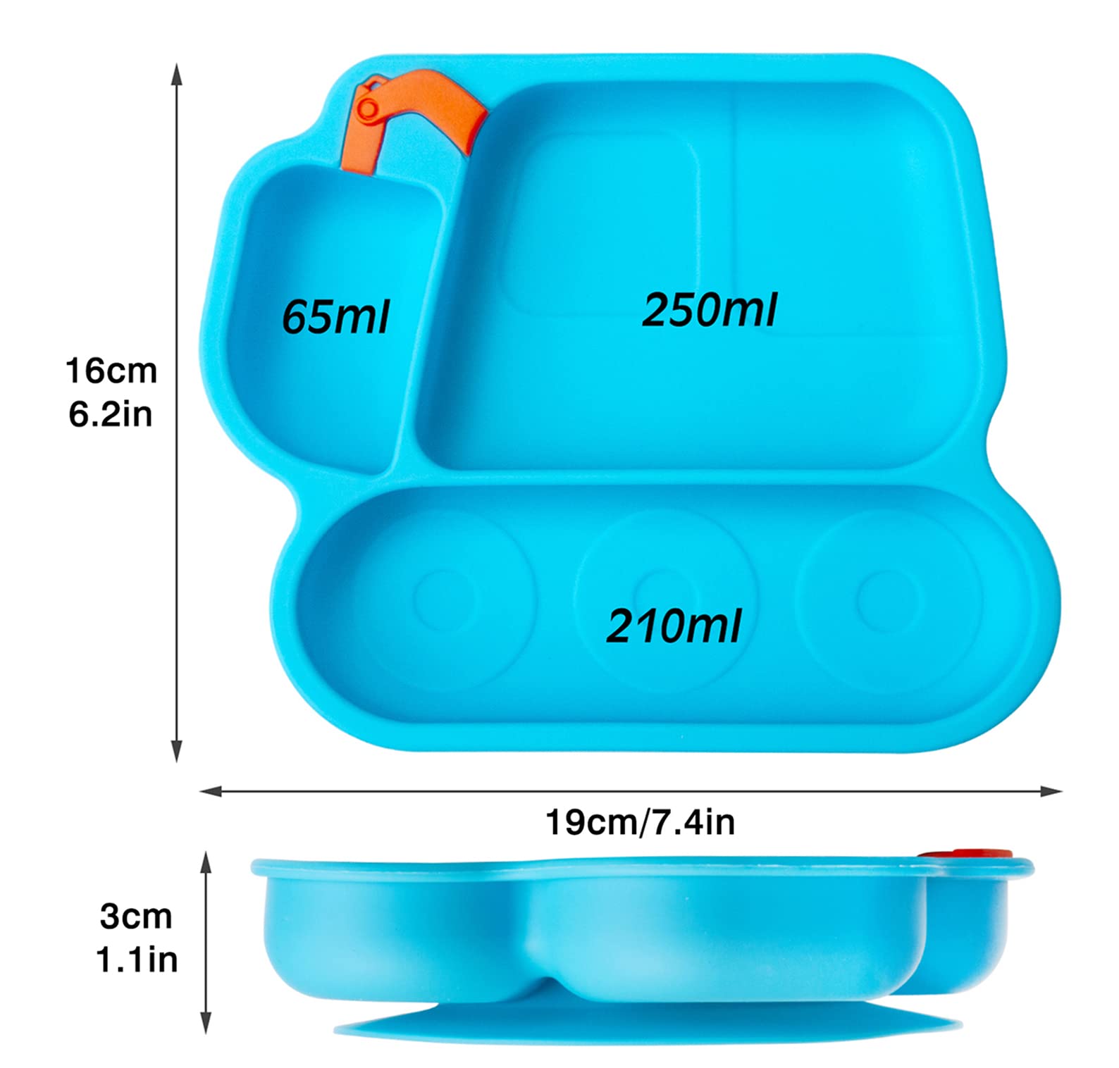 Baby Plate Silicone Divided, Suction Toddler Plates Dishes for Toddler Kids Self Feeding, BPA Free, Microwave & Dishwasher Safe (Bue)
