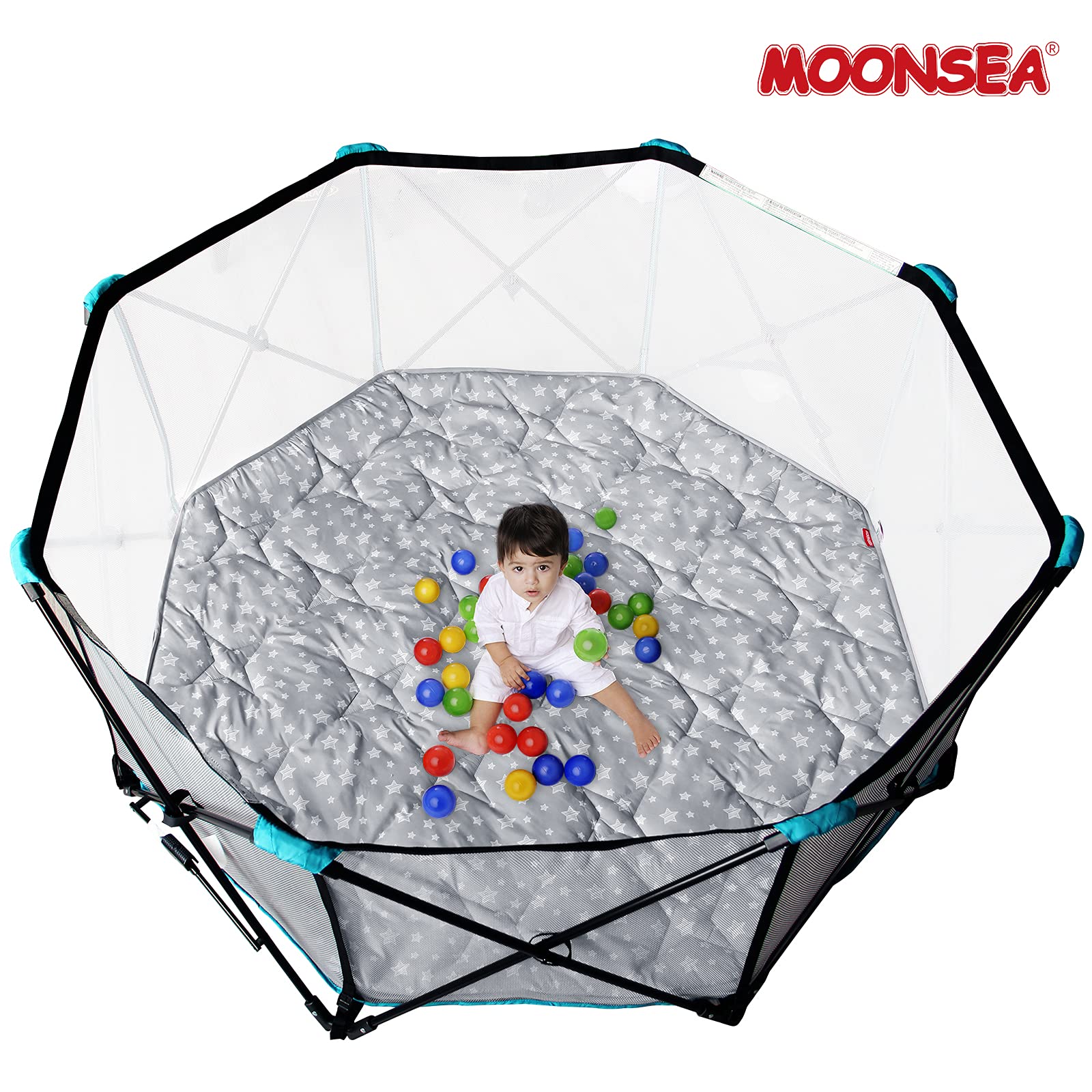Octagon Playpen Mat Grey, Non Slip 8 Panel Playpen Mattress Mat Fits Regalo Extra Large Play Yard and hiccapop XL 69" Baby Playpen, Grey Star Octagon Playard Pad