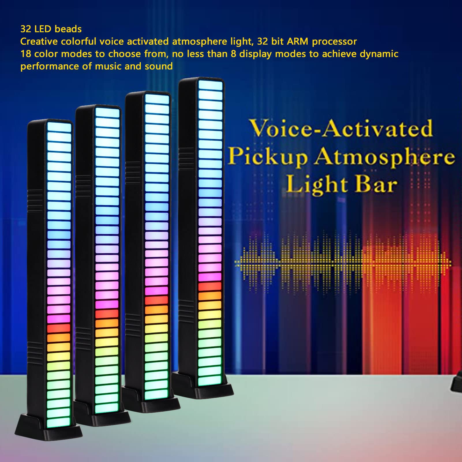 1Pcs Sound Activated Light, LED RGB Light Bar, 32 Bit Music Pickup Rhythm Light, USB Rechargeable, Ambient Light for Car, DJ, Gaming Room, Party, TV