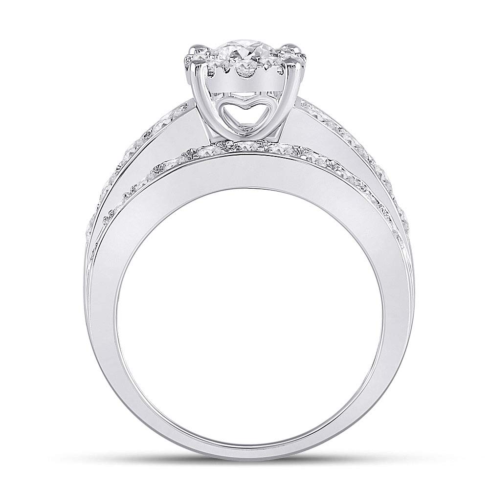 14kt White Gold Round Diamond Halo Bridal Wedding Engagement Ring 2 Cttw