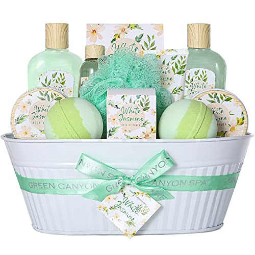 Gifts Basket for Women, 12Pcs Jasmine Home Spa Gift Kits, Relaxing Self Care Gifts Set, Graduation Birthday Anniversary Best Friends Wedding Gift Baskets for Her