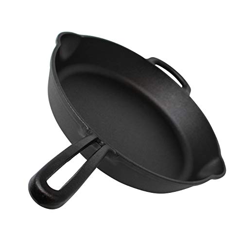 Mirro MIR-19053 12" Pre-Seasoned Ready to Use Round Cast Iron Skillet with Helper Handle, Black