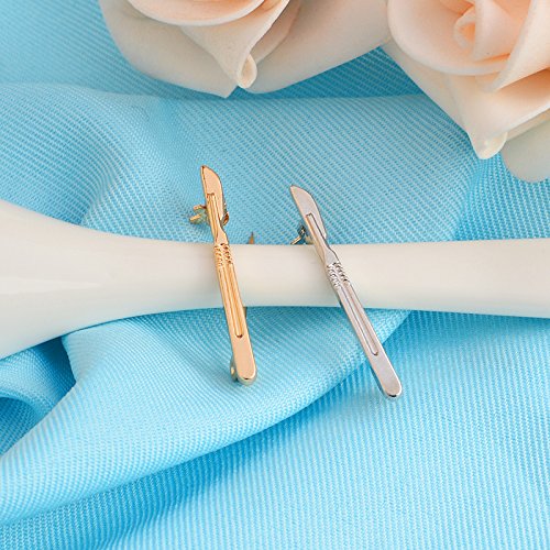2 PCS Uterus Stethoscope Surgical Knife Lapel Pins Medical Anatomical Tools Jewelry Gifts (scalpel)