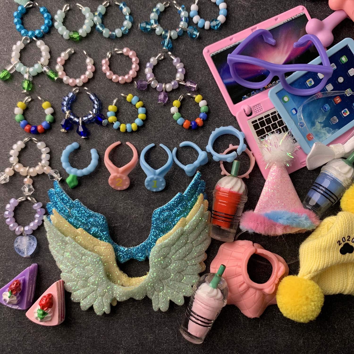 lovelypet lps Accessories 12pcs Random, Handmade Necklace Tablet Glasses Laptop Drinks Hat Lot Accessories for lps Cats and Dogs