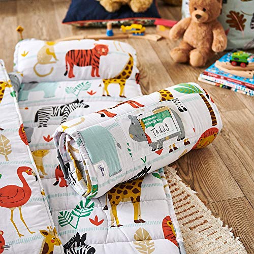 Bloomsbury Mill - Safari Adventure - Jungle Animals - Super Soft Toddler Nap Mat - includes Pillow, Mat and Blanket - Ideal Gift & Sleep Bag for Kindergarten and Pre-School - 20" x 53"