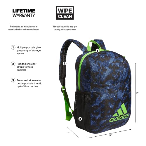 adidas Ready Backpack, Galaxy Camo Dark Blue/Lucid Lime Green, One Size