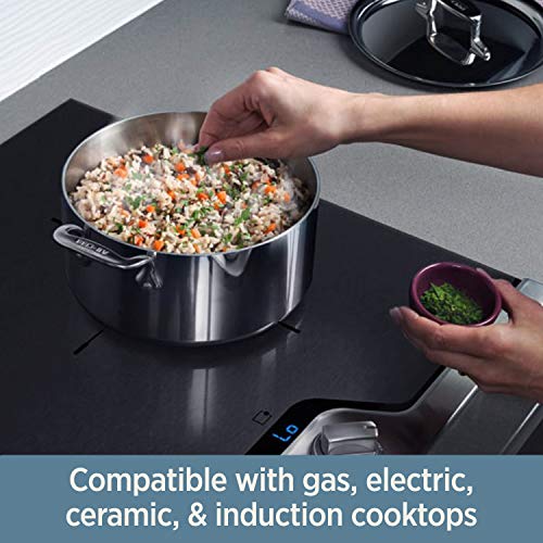 All-Clad D3 3-Ply Stainless Steel Sauce Pan with Lid 3 Quart Induction Oven Broil Safe 600F Pots and Pans, Cookware,Silver