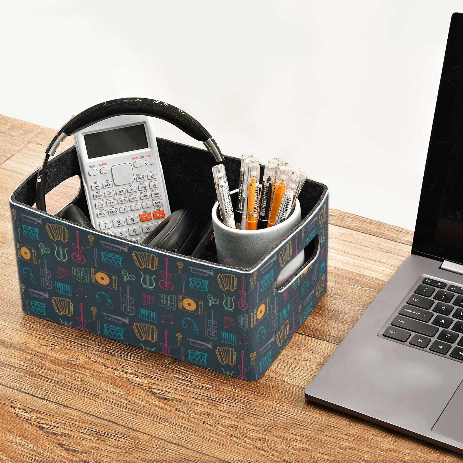 Theme for Music Lovers Storage Basket Felt Storage Bin Collapsible Toy Bins Decorative Baskets Organizer for Makeup Hair Supplies