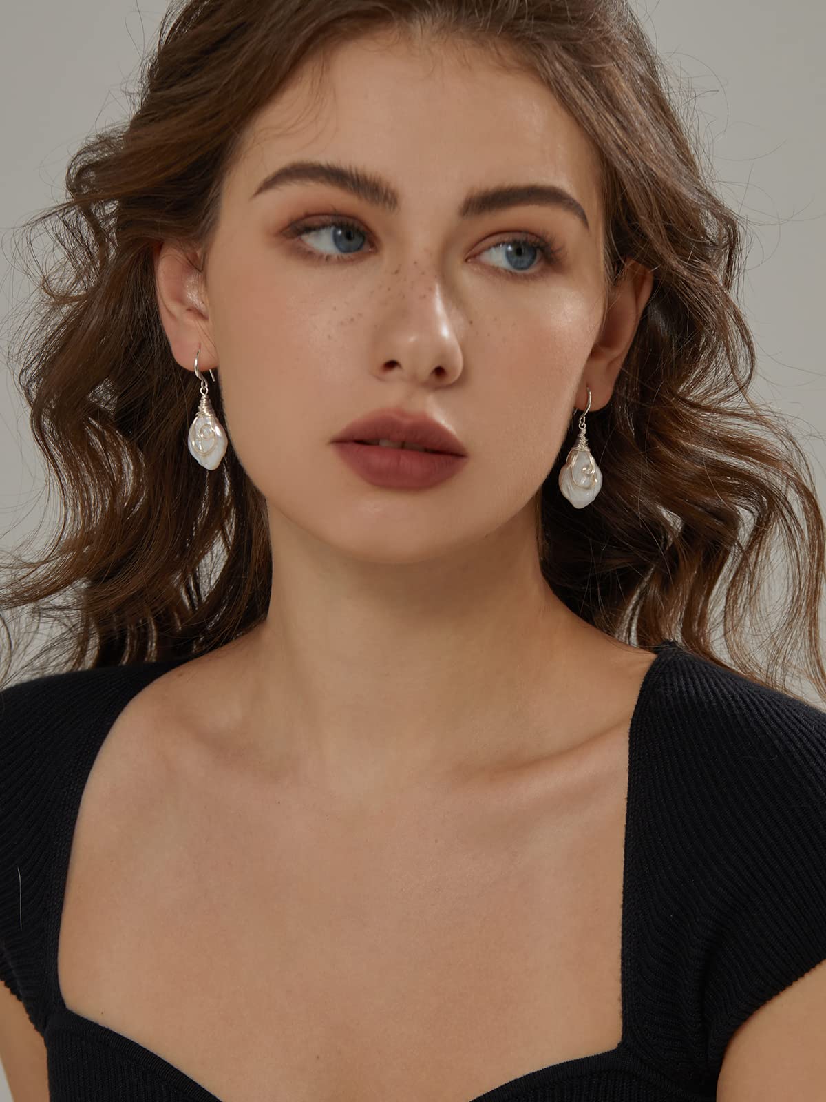14K Gold Freshwater Baroque Keshi Pearl Dangle Drop Earrings For Women