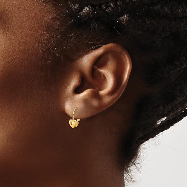 14K Yellow Gold Heart Love Drop Dangle Earrings