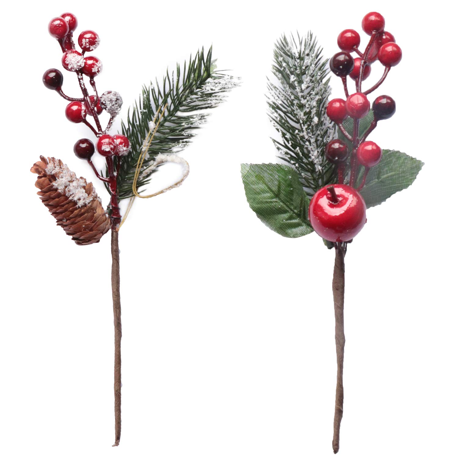 14PCS Artificial Berry Picks, Christmas Pine Picks with Red & White Berries Pine Cones for Christmas Decorations DIY Crafts Gift Wrapping Flower Arrangements Wreaths Holiday Floral Snowy Picks (14)