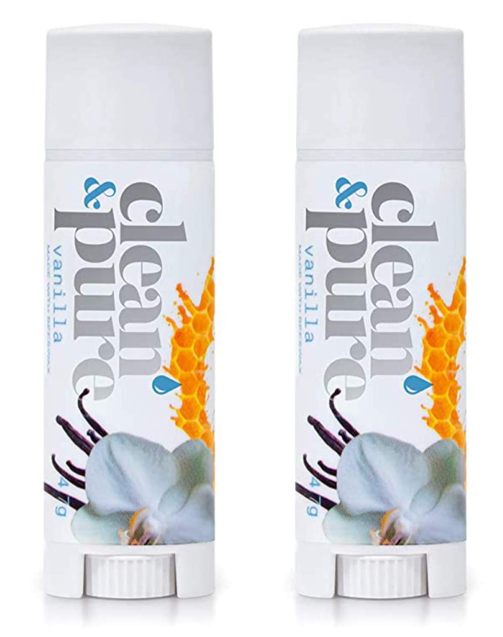 Clean & Pure Lip Balm 2-Pack (Vanilla) | Manuka Honey Beauty Products | Lip Care Set With 100% All Natural Beeswax and Vitamin E Oil | Flavored Lip Balm for Dry, Chapped Lips