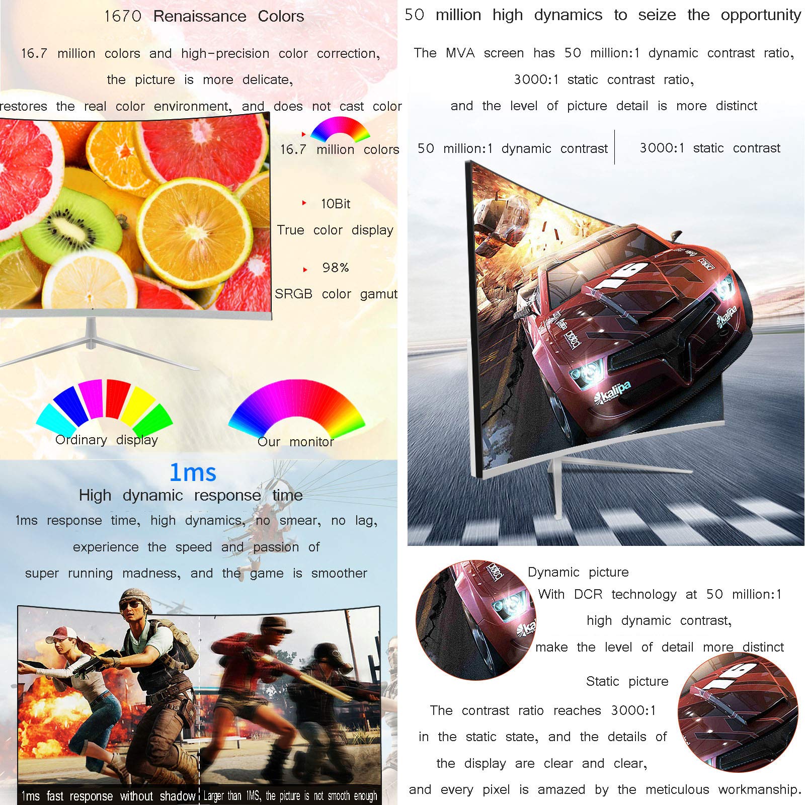 YILANJUN Monitor, Display, 24/27/28/32 Inch Curved/Straight Screen 60/75/144/240 Hz White/Black-red/Black (Multiple Specifications), for Internet Cafes, Living Rooms, Offices