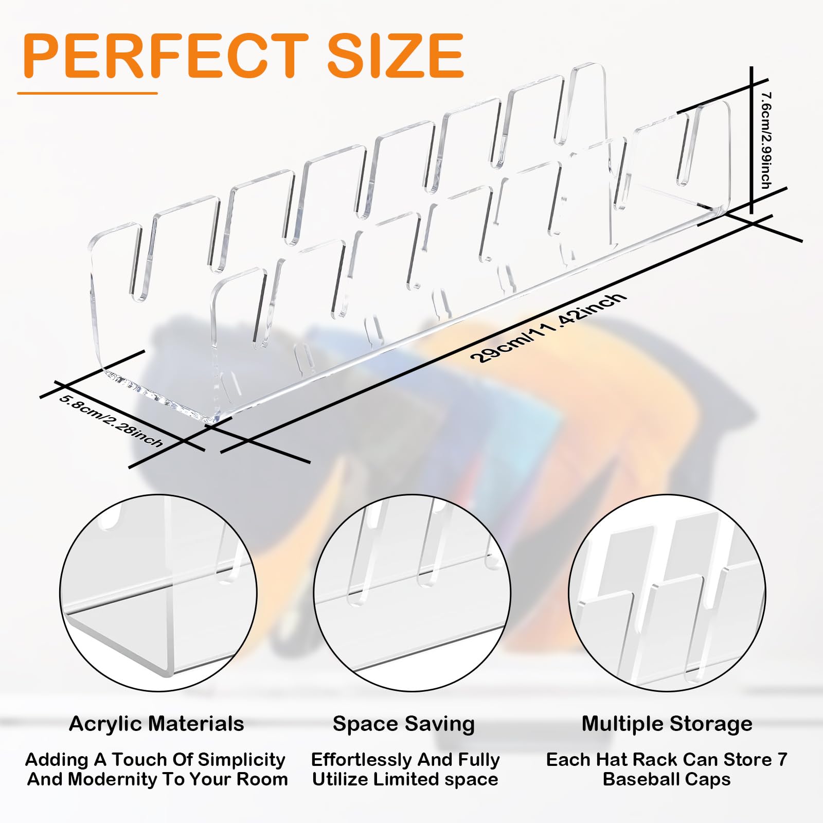 2024 New 2Pcs Hat Stand Hat Organizer for 14 Baseball Caps Hat Racks Acrylic Cap Holder Display for Bedroom,Office,Closet, Dresser (Transparent)