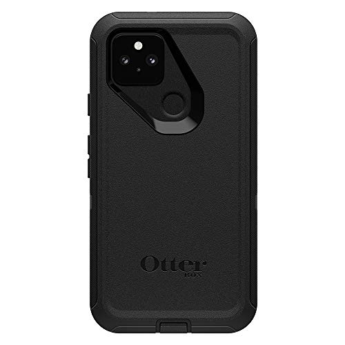 OtterBox Google Pixel 5 Defender Series Case - BLACK, rugged & durable, with port protection, includes holster clip kickstand
