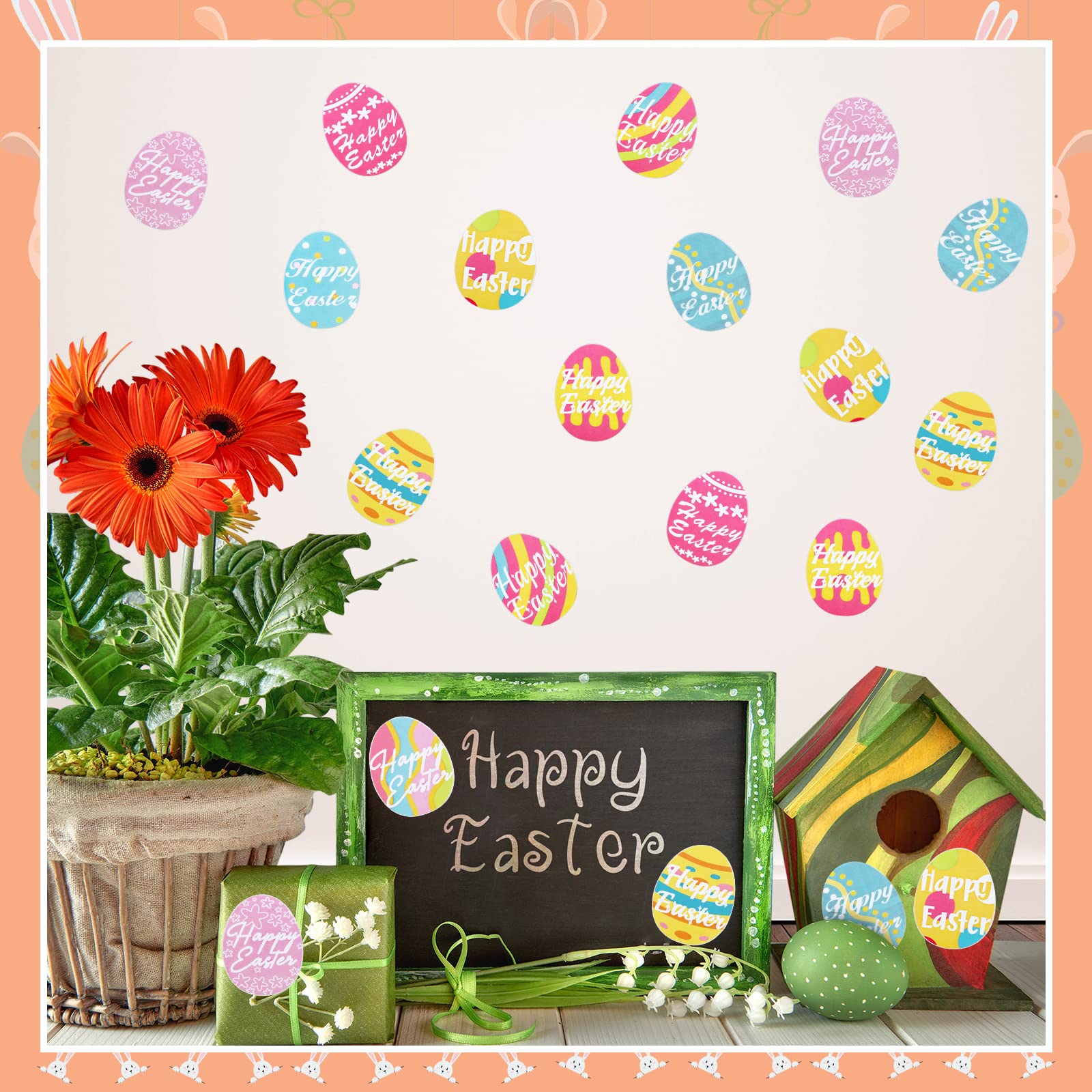 500 Pieces 1.5 Inch Easter Egg Stickers 9 Design Happy Easter Stickers Cute Easter Egg Roll Stickers Waterproof Self Adhesive Label for Kids Easter Gift Party Games Bag Decors