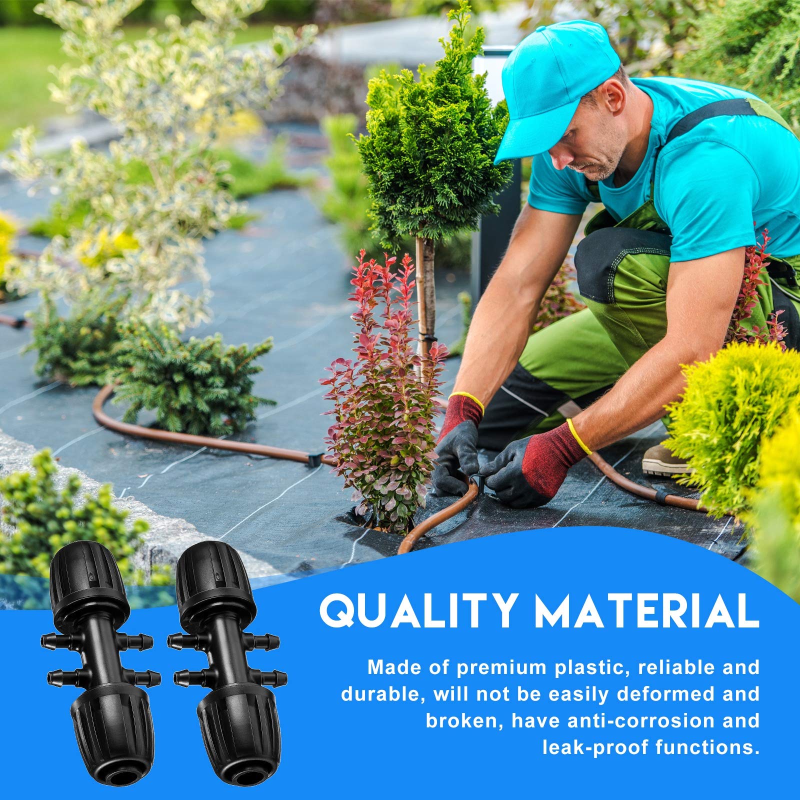 Drip Irrigation Barbed Tee 10 Pieces 1/2 Inch to 1/4 Inch Adapter Irrigation Tubing Connector Barbed Locking Fittings Fits 16 mm Drip Tape Tubing (Black)