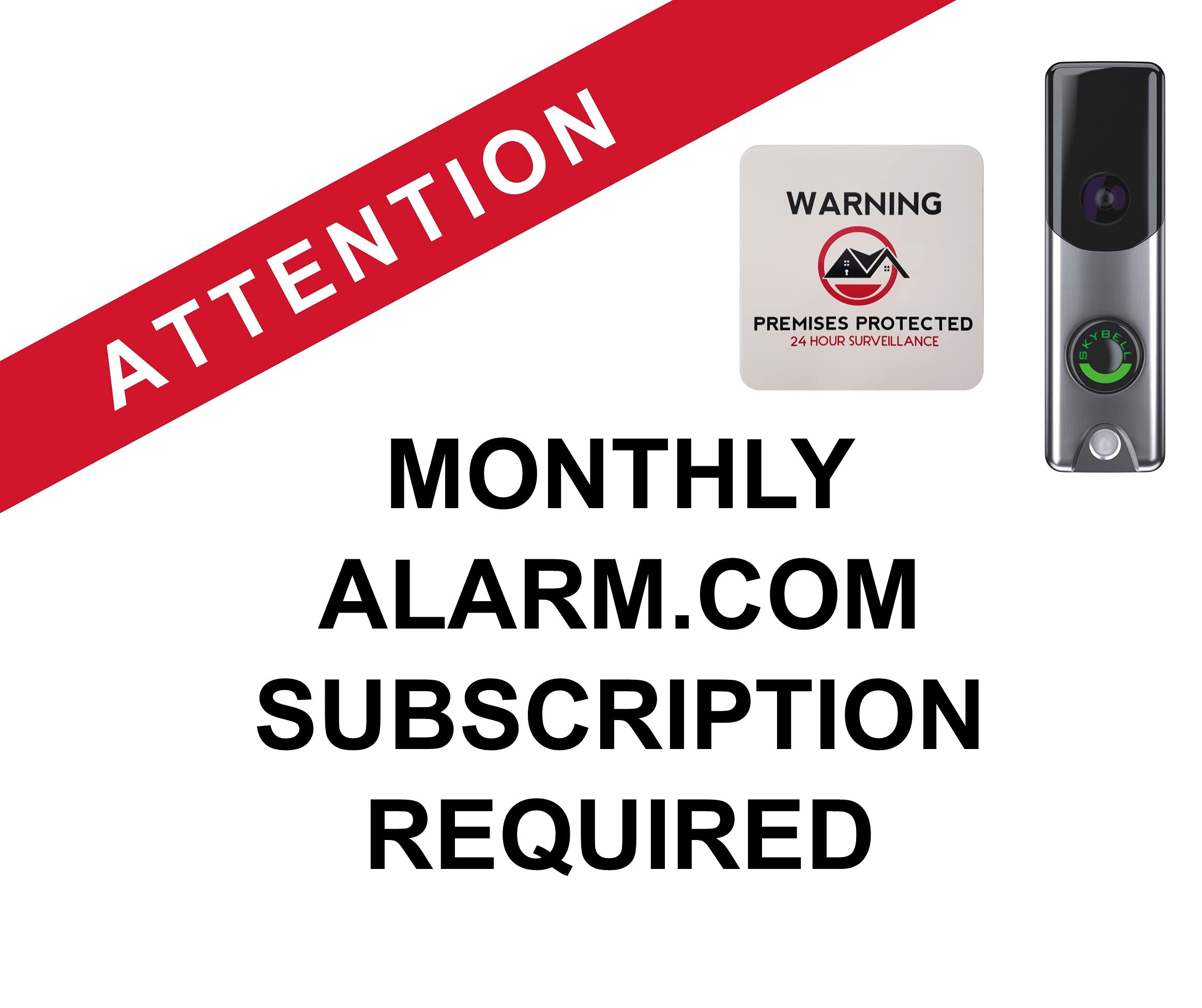 Skybell Slim Line II Silver Wi-fi Video Doorbell Camera for Alarm.com ADC-VDB105X Bundled with 4 inch Warning Sticker. Not Compatible with The Skybell app. Monthly Paid Subscription Required