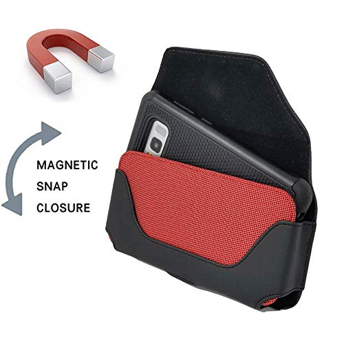 AIScell Red Black Oversize Leather Pouch Holster Belt Loop Case Universal Faux Leather Horizontal Cellphone Belt Clip Hip Holster for Smartphones 7.00X3.60X0.60 Inches Fits Phone with Thick Cover