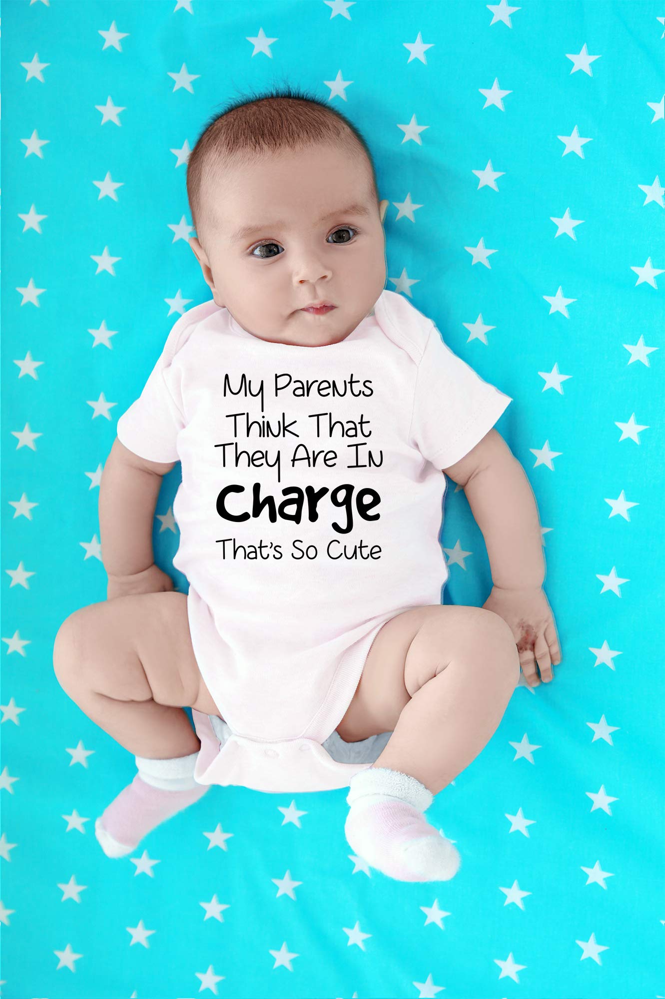 CBTwear My Parents Think That They Are in Charge Baby Bodysuit Funny Infant Outfit Unisex Humor Romper (Newborn, White)